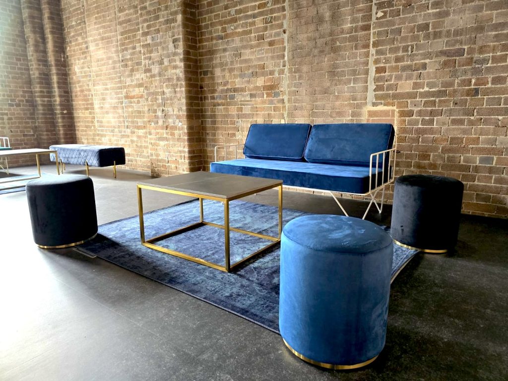 Navy Blue Velvet Ottoman Stool Hire